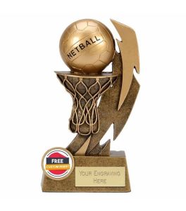 Lightning Bolt Netball Trophy: Gold Flash 2D Netball Falling In Net